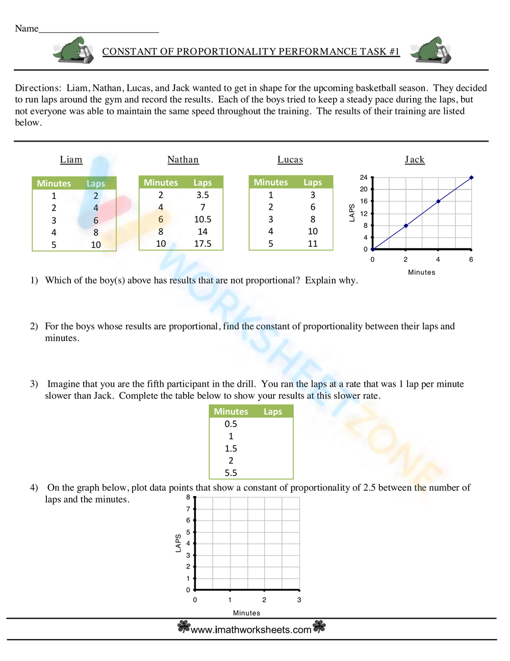 Constant Of Proportionality Performance Task 1 Worksheet