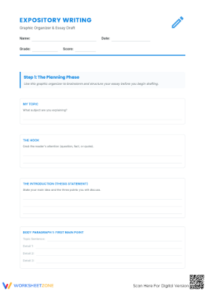 Expository Writing Guide: Essential Essay Draft Organizer Worksheets