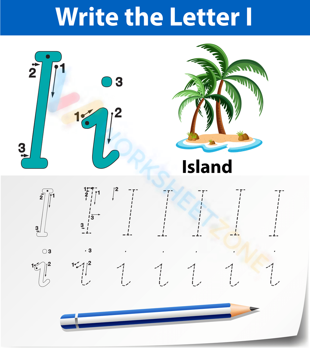 Write Letter I - Island Worksheet