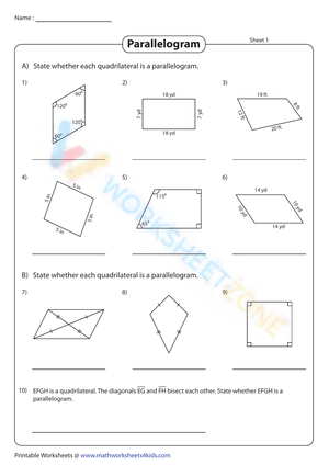 Free Interactive and Printable Parallelogram Worksheet