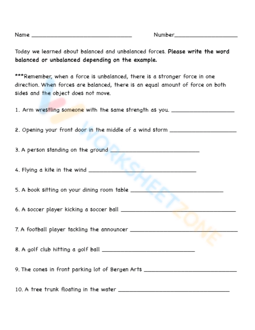 Balanced Forces Worksheet Balanced Forces Worksheet
