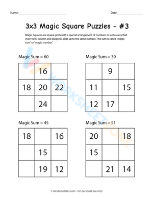 Magic Square worksheets