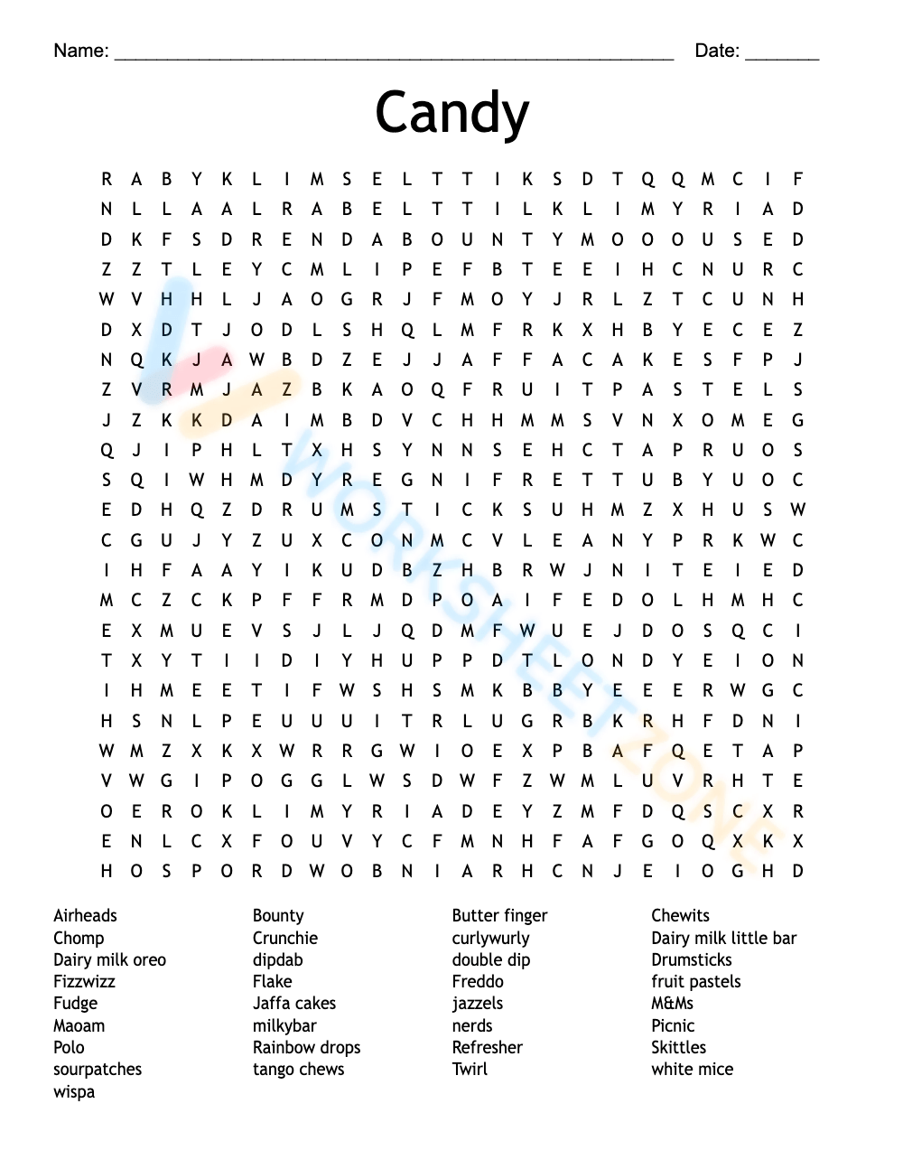 Candy Worksheet