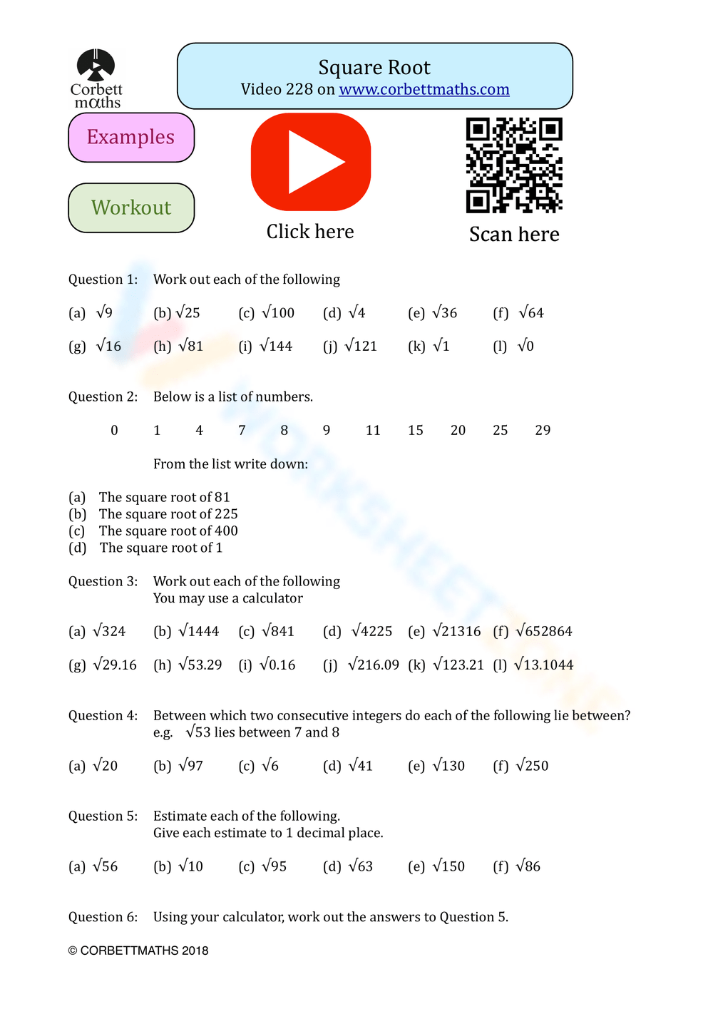 Square Root Examples For Practice Worksheets