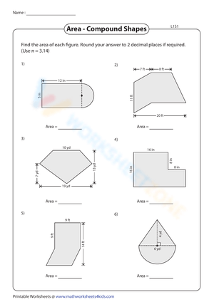 Area of composite figures worksheets
