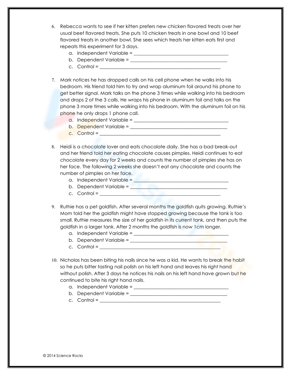 Free Collection Of Identifying Variables Worksheets Free Collection Of Identifying Variables Worksheets
