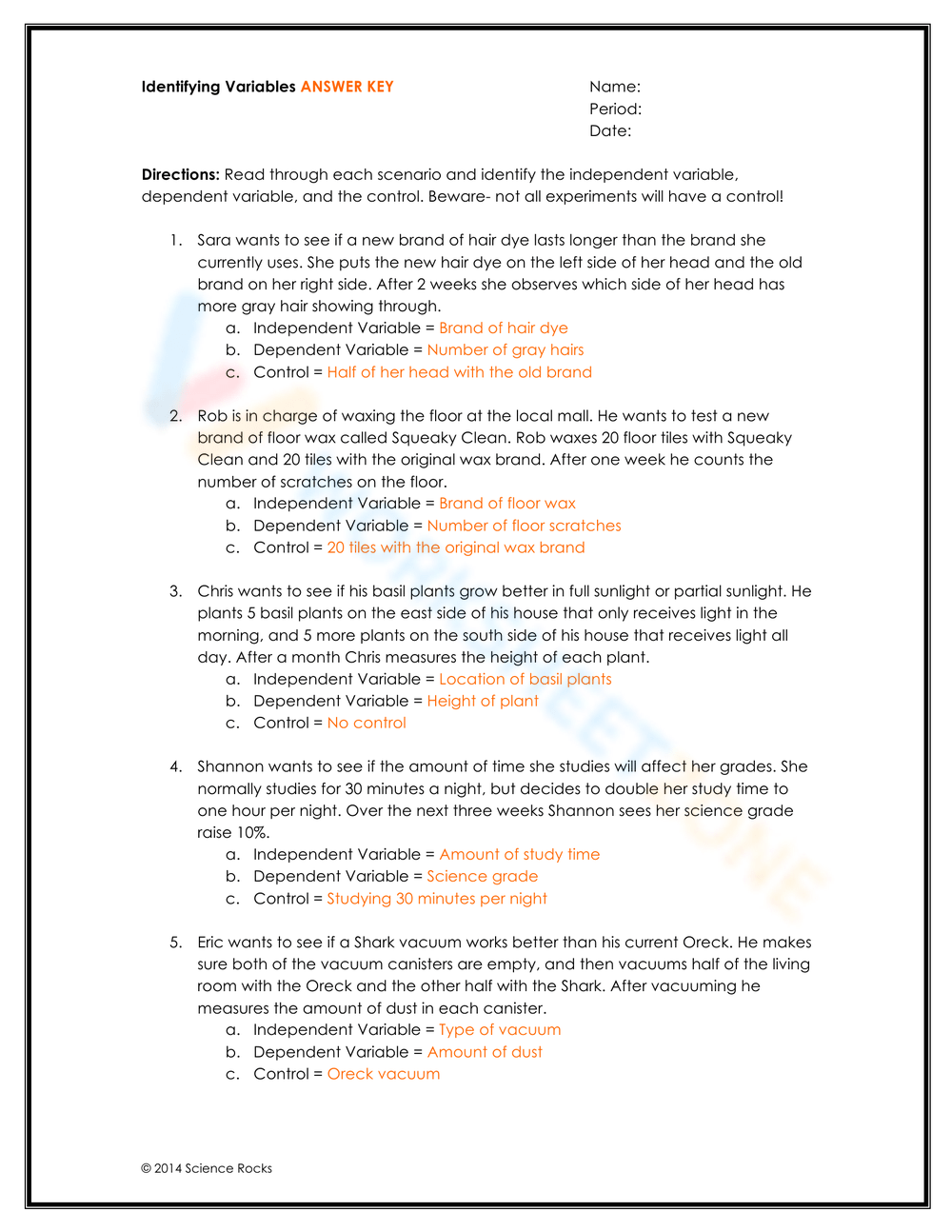 Free Collection Of Identifying Variables Worksheets