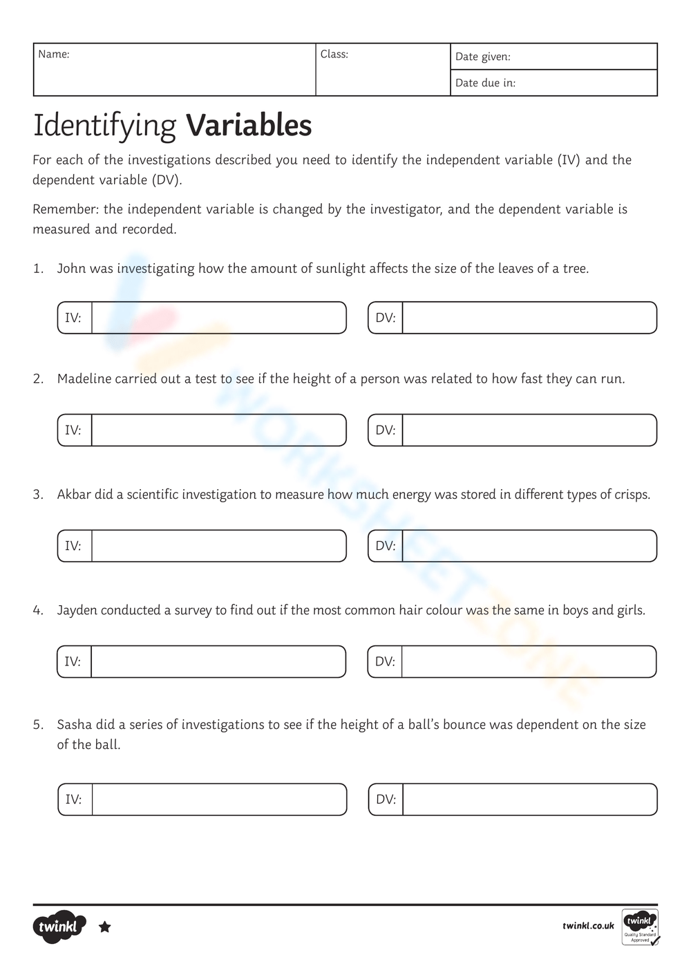 Free Collection Of Identifying Variables Worksheets Free Collection Of Identifying Variables Worksheets