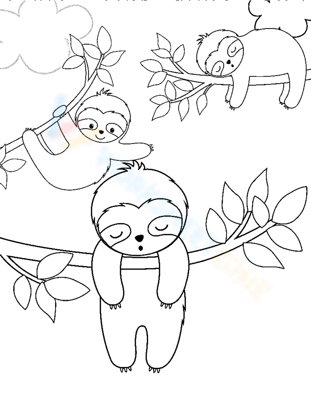 Three Sloth On The Tree Worksheet