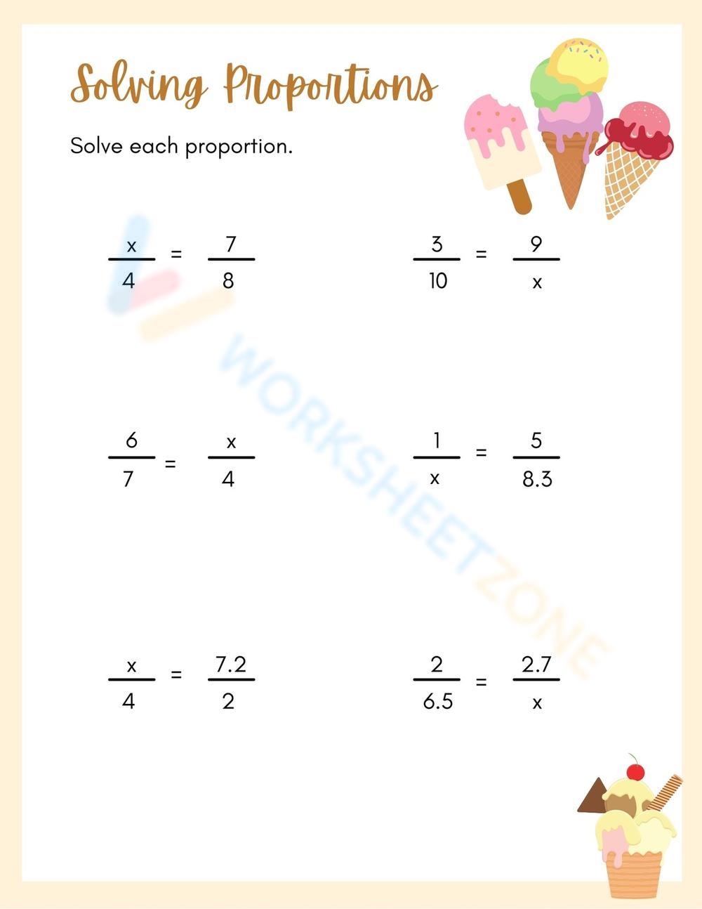Solving Proportions Math Worksheet Worksheet