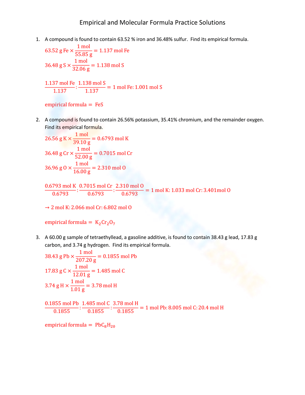 Free Empirical/molecular Formula Practice Worksheets Free Empirical/molecular Formula Practice Worksheets