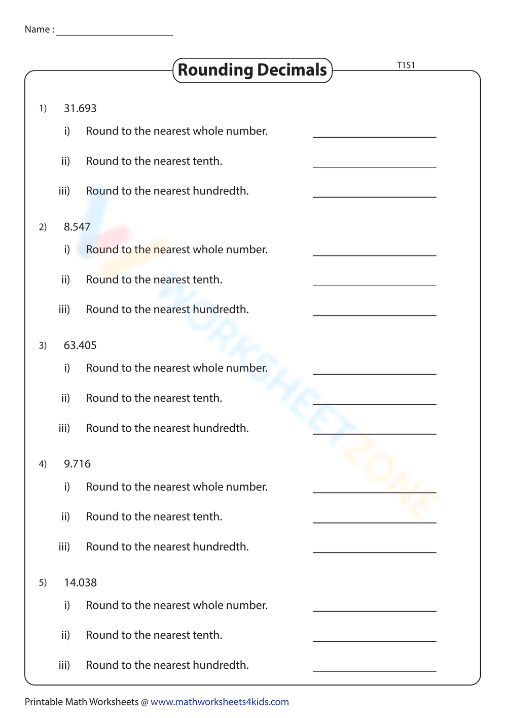 Free Printable Rounding Decimals Worksheets for Students Free Printable Rounding Decimals Worksheets for Students