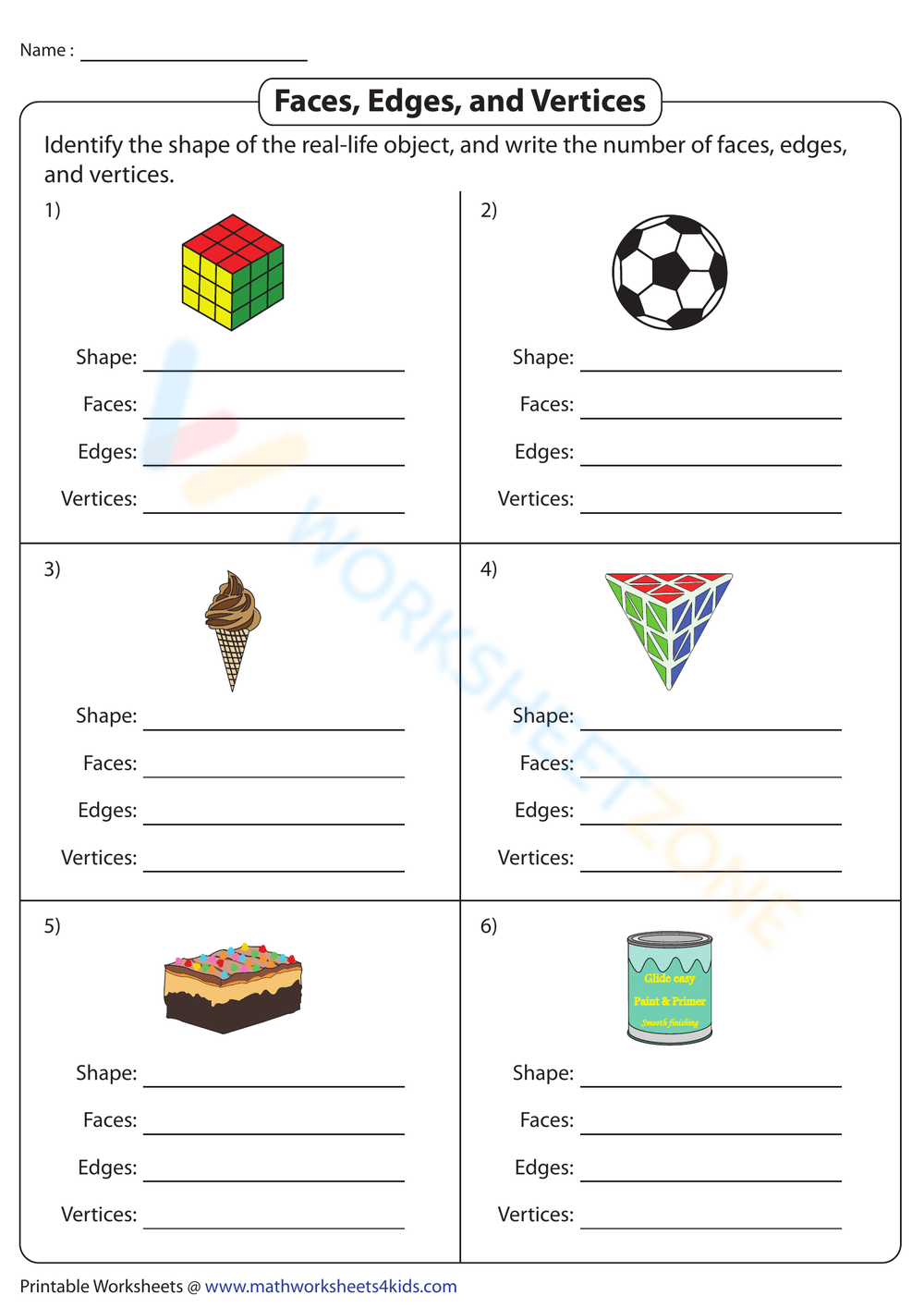 Faces, Edges, And Vertice Of Real Objects Worksheet
