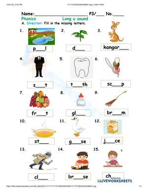 Free Printable Long U Worksheets for Students