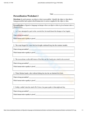Personification worksheets