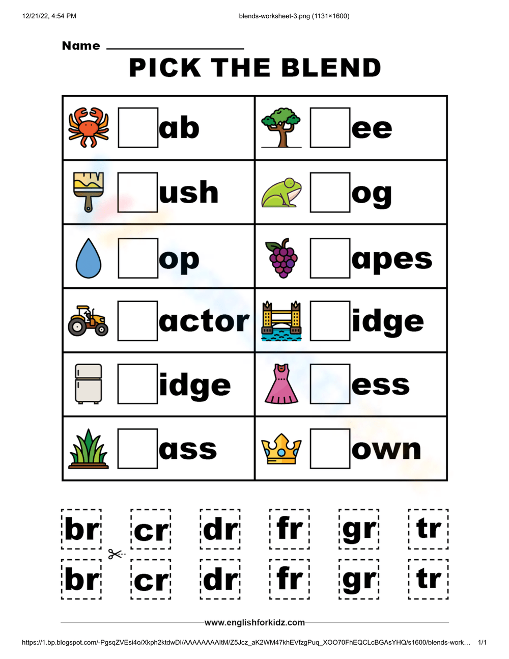 Pick The Blends Worksheet
