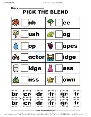 Pick the Blends: Enhance Phonics Skills Worksheets