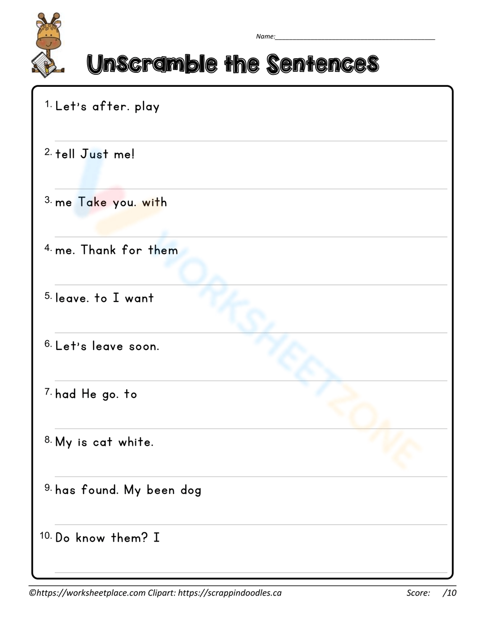 Re-order Sentences Worksheet Re-order Sentences Worksheet