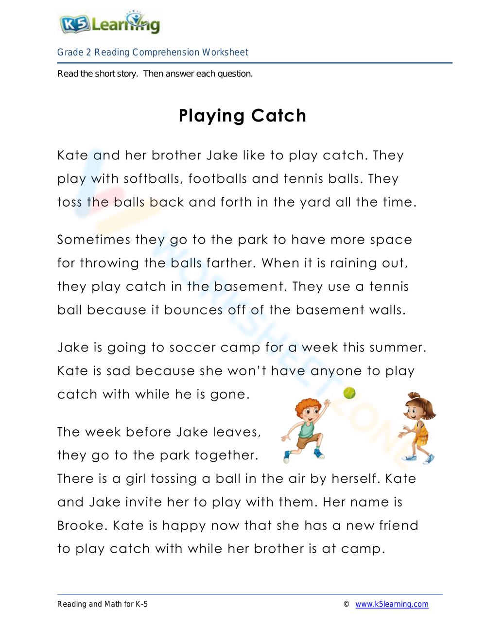 Playing Catch Worksheet
