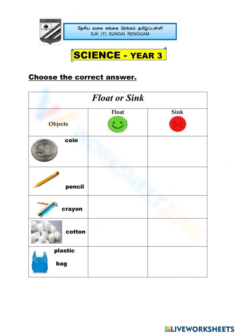 Printable Sink Or Float Worksheets
