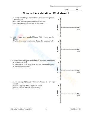 Free Printable Acceleration Worksheets Answers for Students