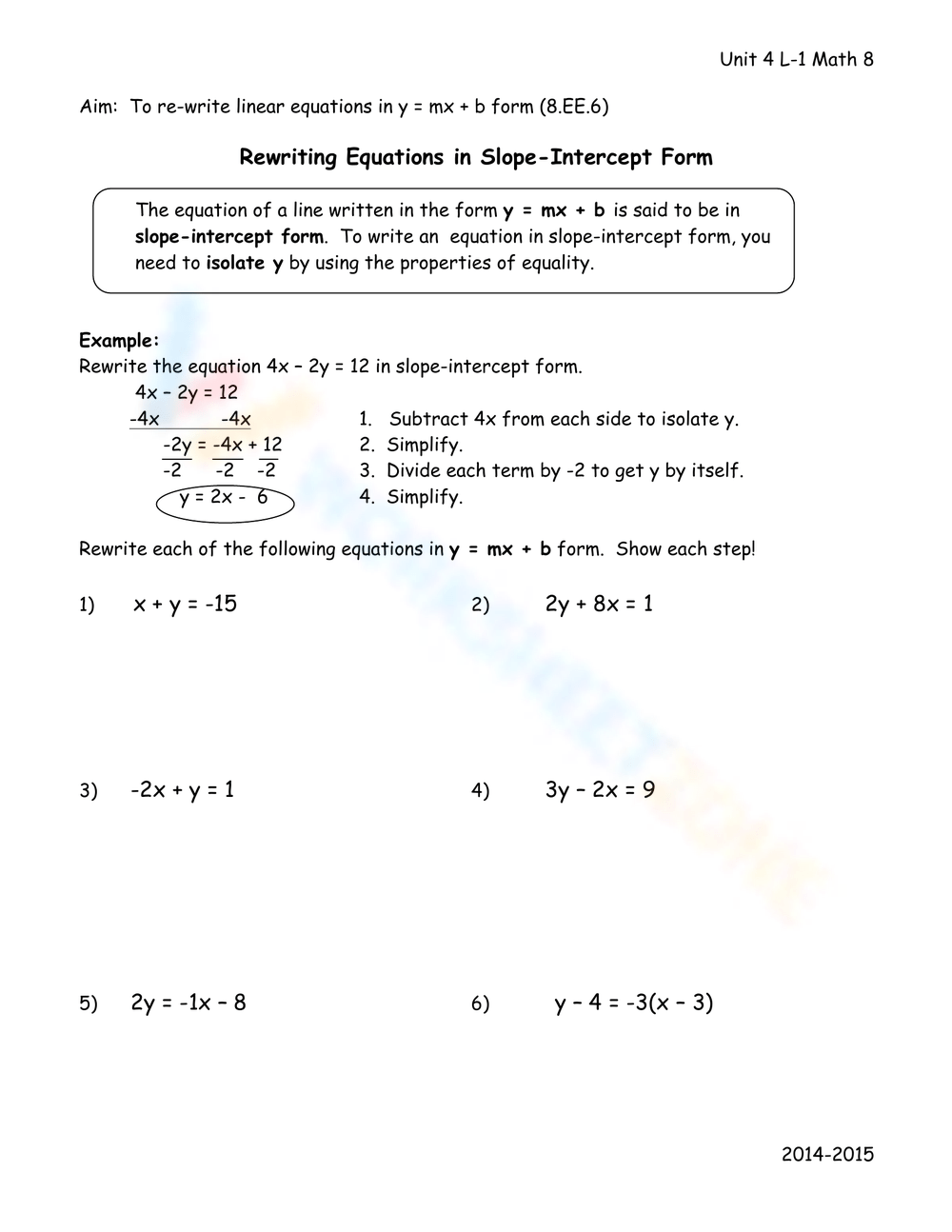 Mastering Linear Equations: A Rewriting Linear Equations Worksheet Guide