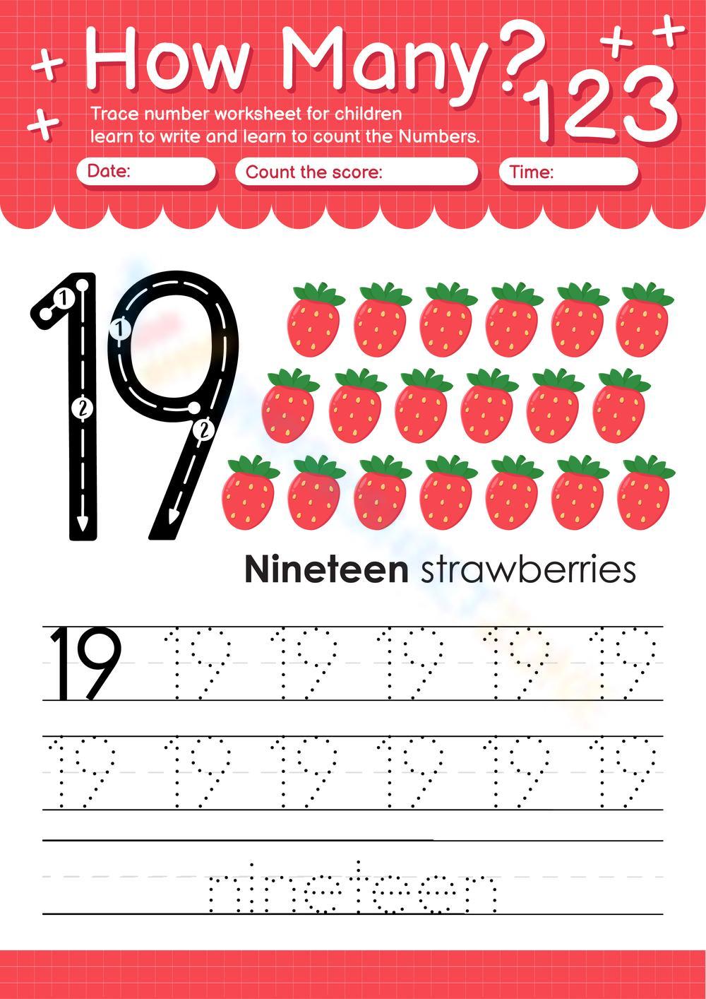 Number 19 Tracing Worksheet Number Nineteen Handwriting