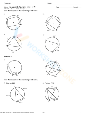 Practice with Inscribed Angles Worksheets