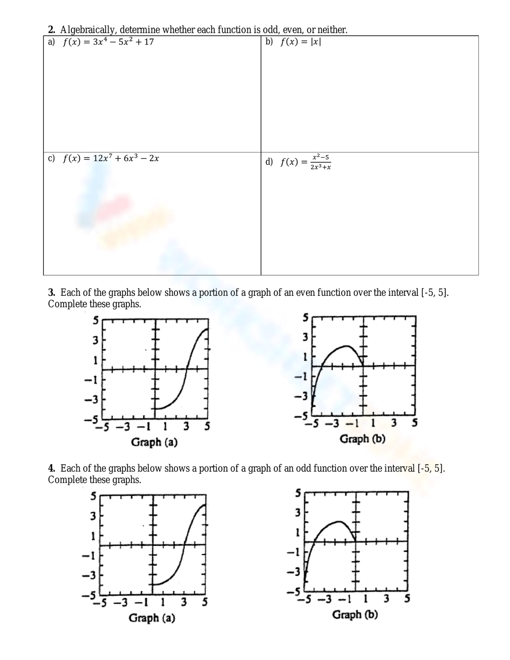 Free Printable Even and Odd Functions Worksheets Free Printable Even and Odd Functions Worksheets