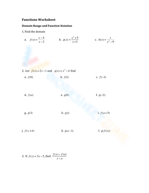 Function operations worksheets