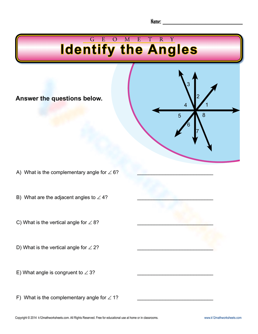 Identify The Angle Worksheet