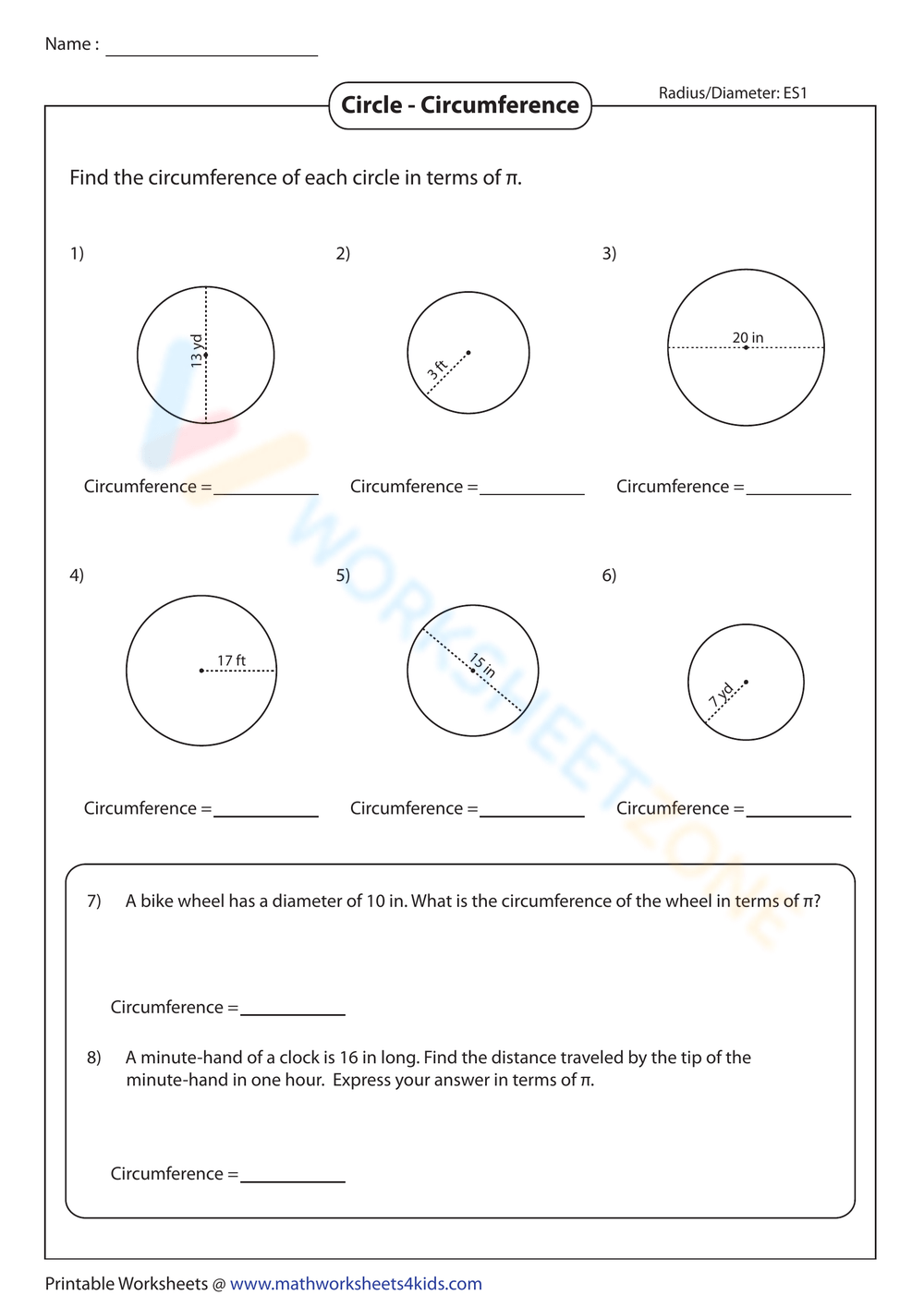 Circumference From Radius Or Diameter Worksheet Circumference From Radius Or Diameter Worksheet