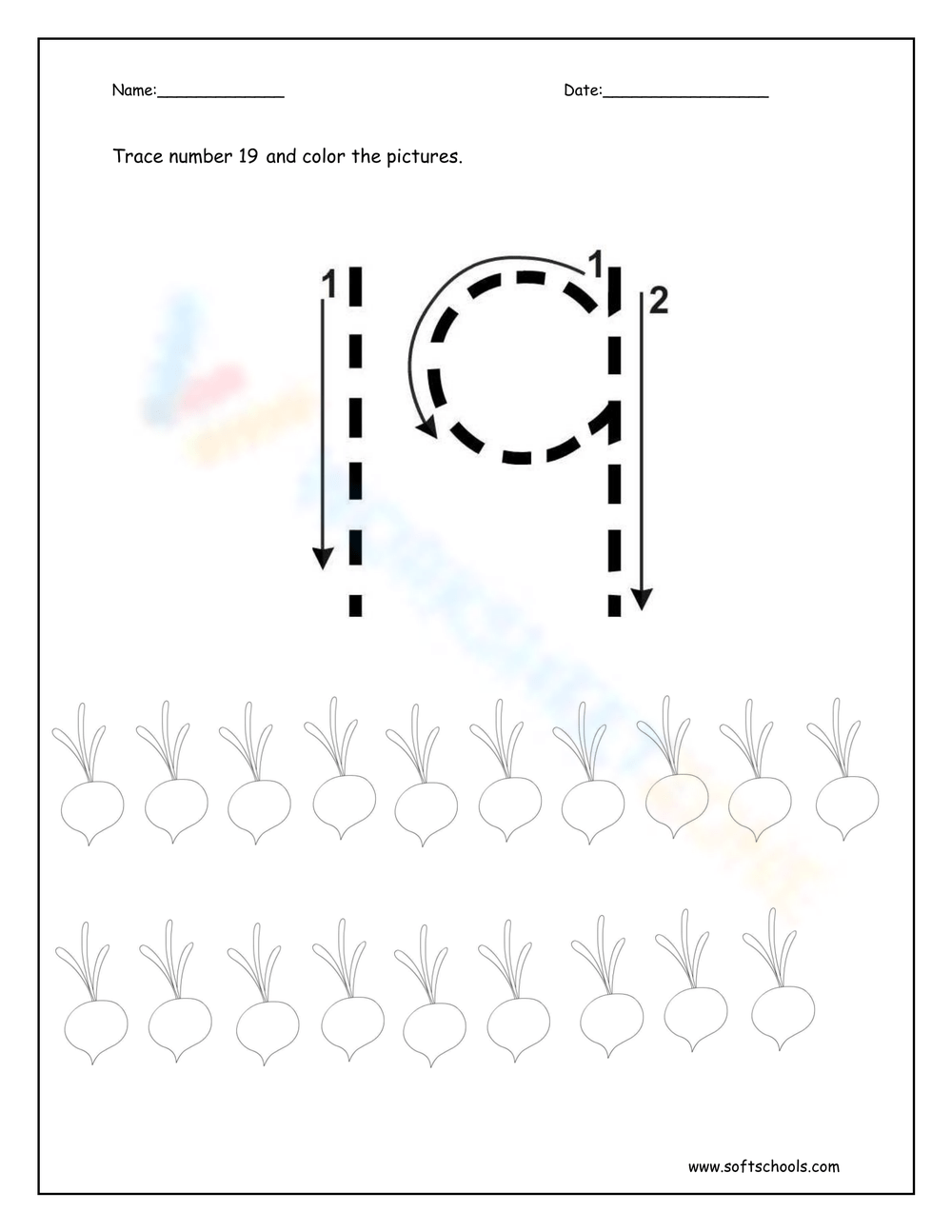 Nineteen Tracing Worksheet