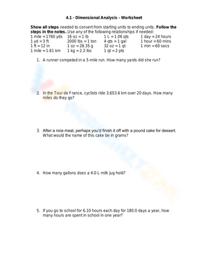 Free Printable Dimensional Analysis Worksheets