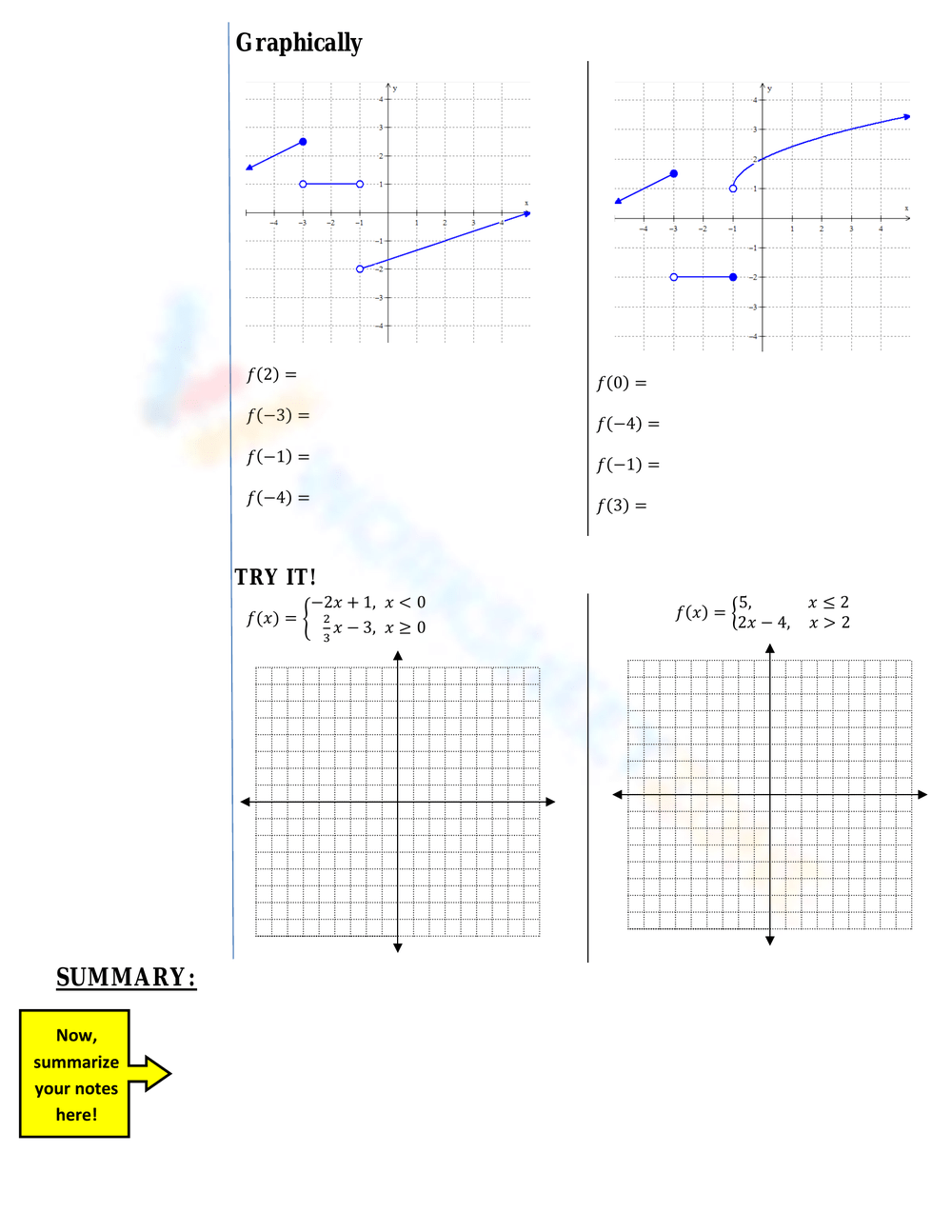 Evaluating Piecewise Functions worksheets Evaluating Piecewise Functions worksheets