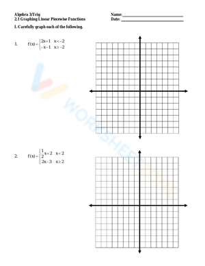 Linear Piecewise Functions Worksheet