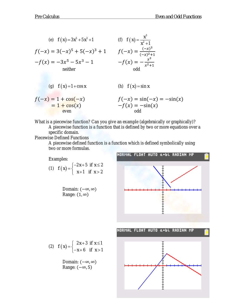 Free Printable Even and Odd Functions Worksheets Free Printable Even and Odd Functions Worksheets