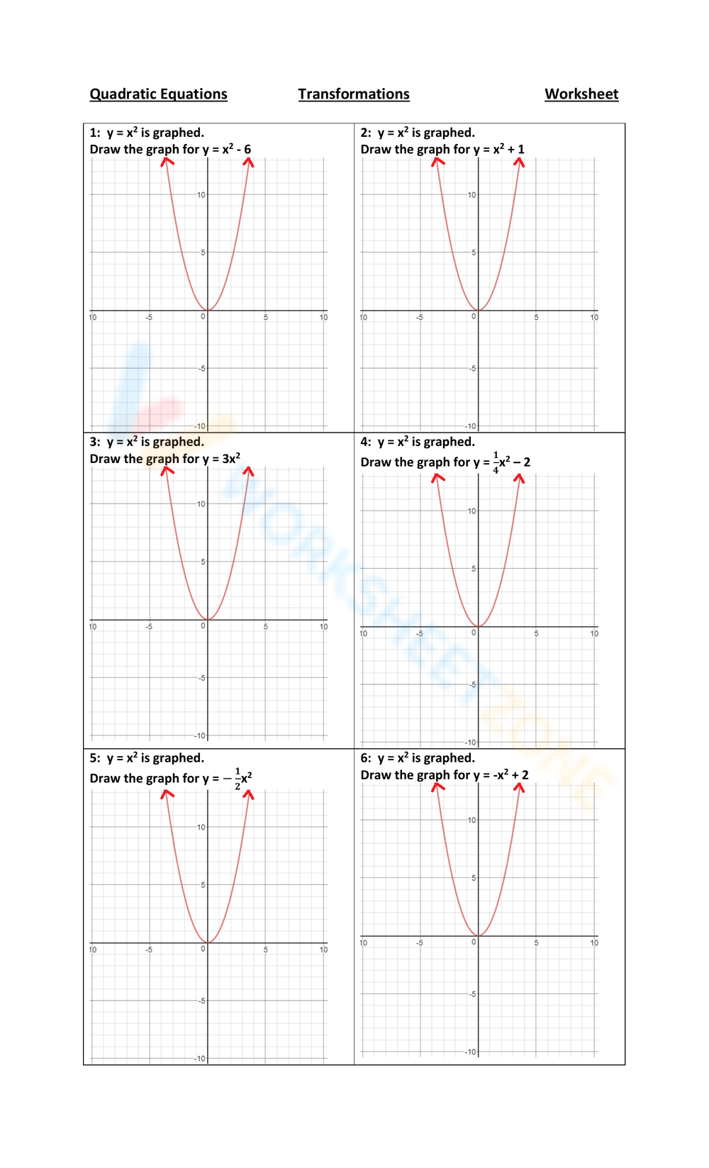 Using Transformations To Graph Quadratic Functions Worksheet Using Transformations To Graph Quadratic Functions Worksheet