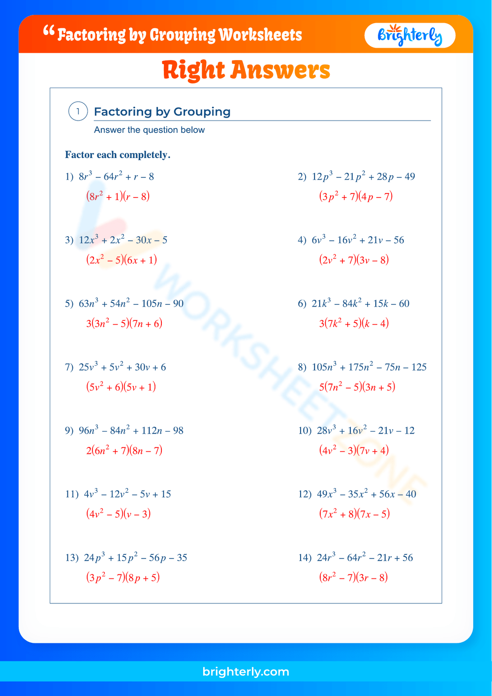 Free Printable Factoring by Grouping Worksheets for Students Free Printable Factoring by Grouping Worksheets for Students