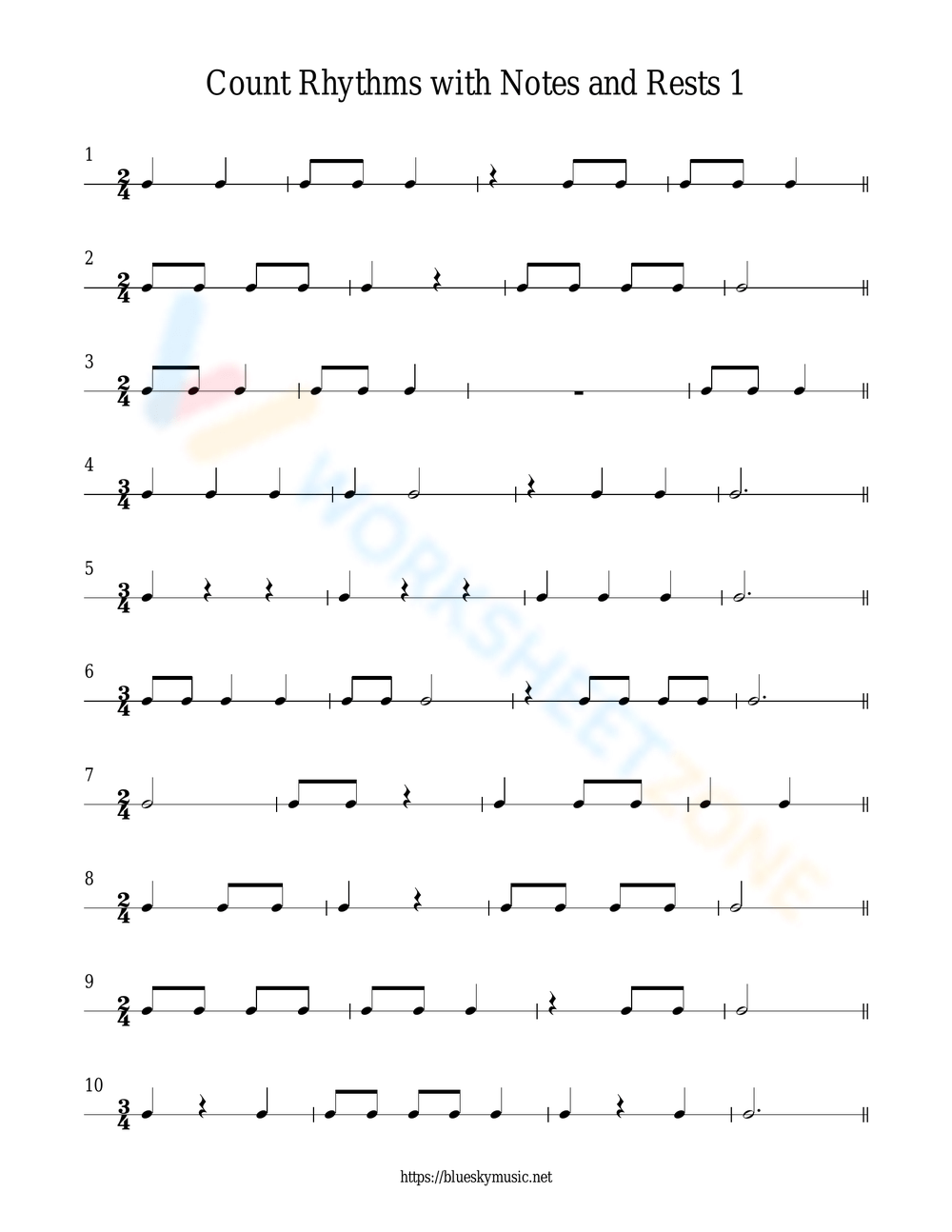 Count Rhythms With Notes And Rests 1 Worksheet Count Rhythms With Notes And Rests 1 Worksheet