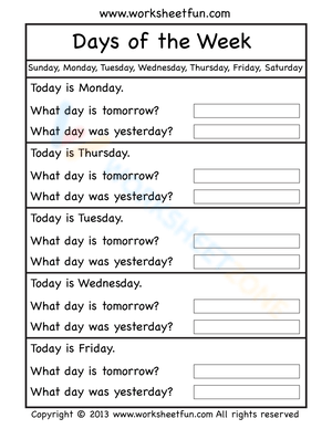 On Weekdays worksheets