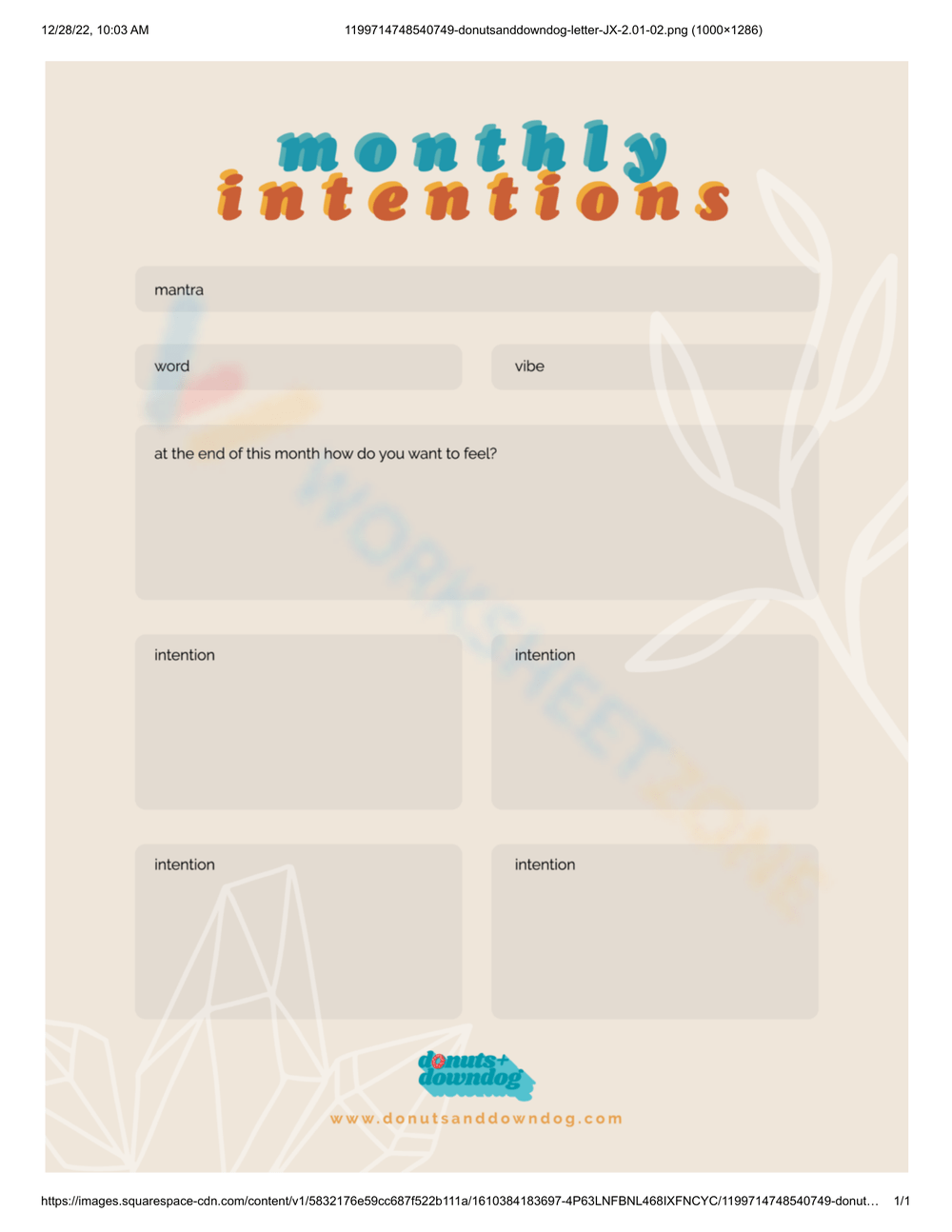 Monthly Intention Setting Worksheet