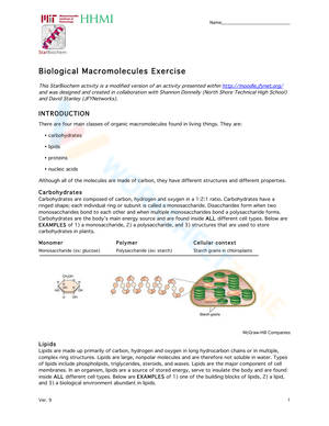 Macromolecules Exercise: Chemistry Worksheets