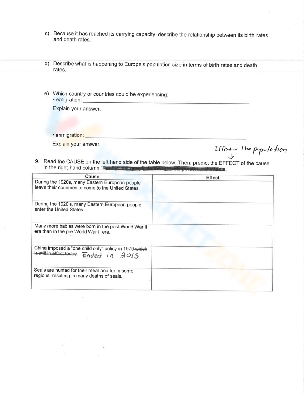 Free Printable Human Population Growth Worksheet