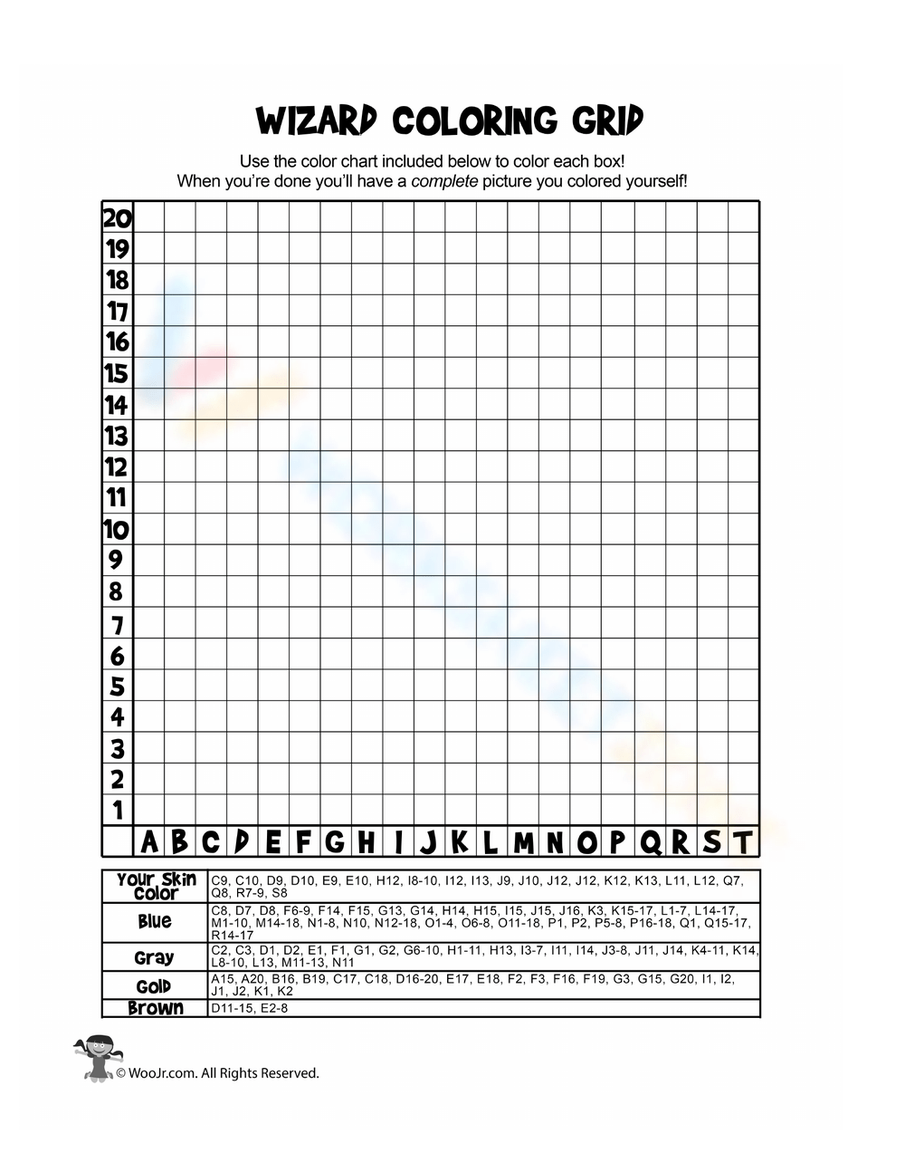 Wizard Coloring Grid Worksheet