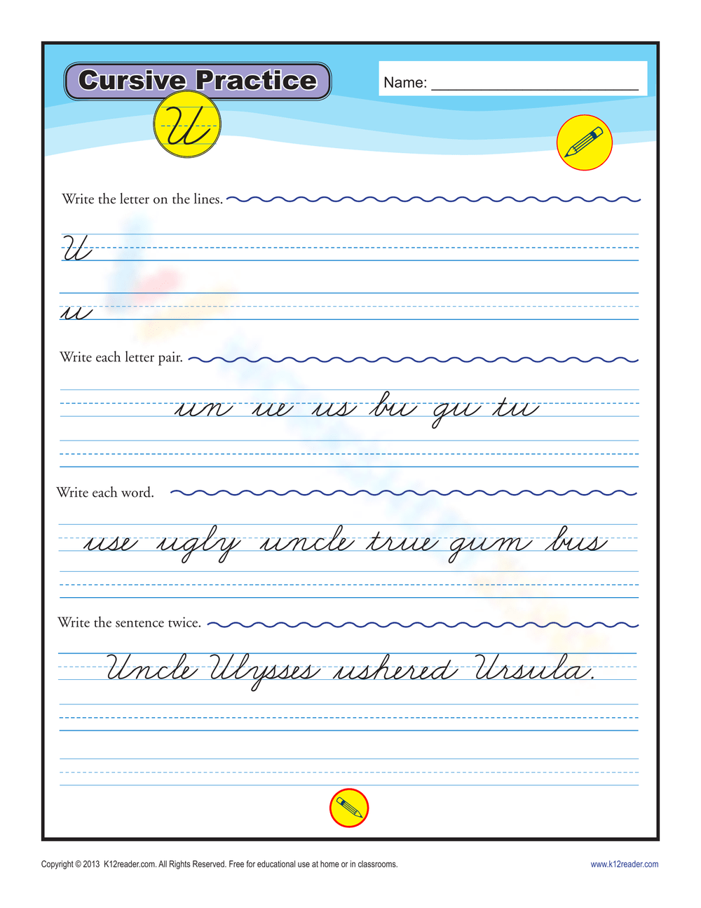 5th Grade Cursive Worksheets Cursive Practice (For Fifth Grade)