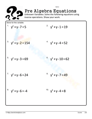 Free Printable Solving for Y Worksheets for Students