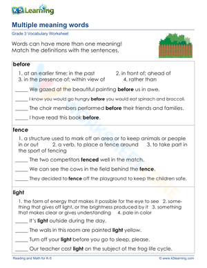 Practice Multiple Meaning Words Worksheets