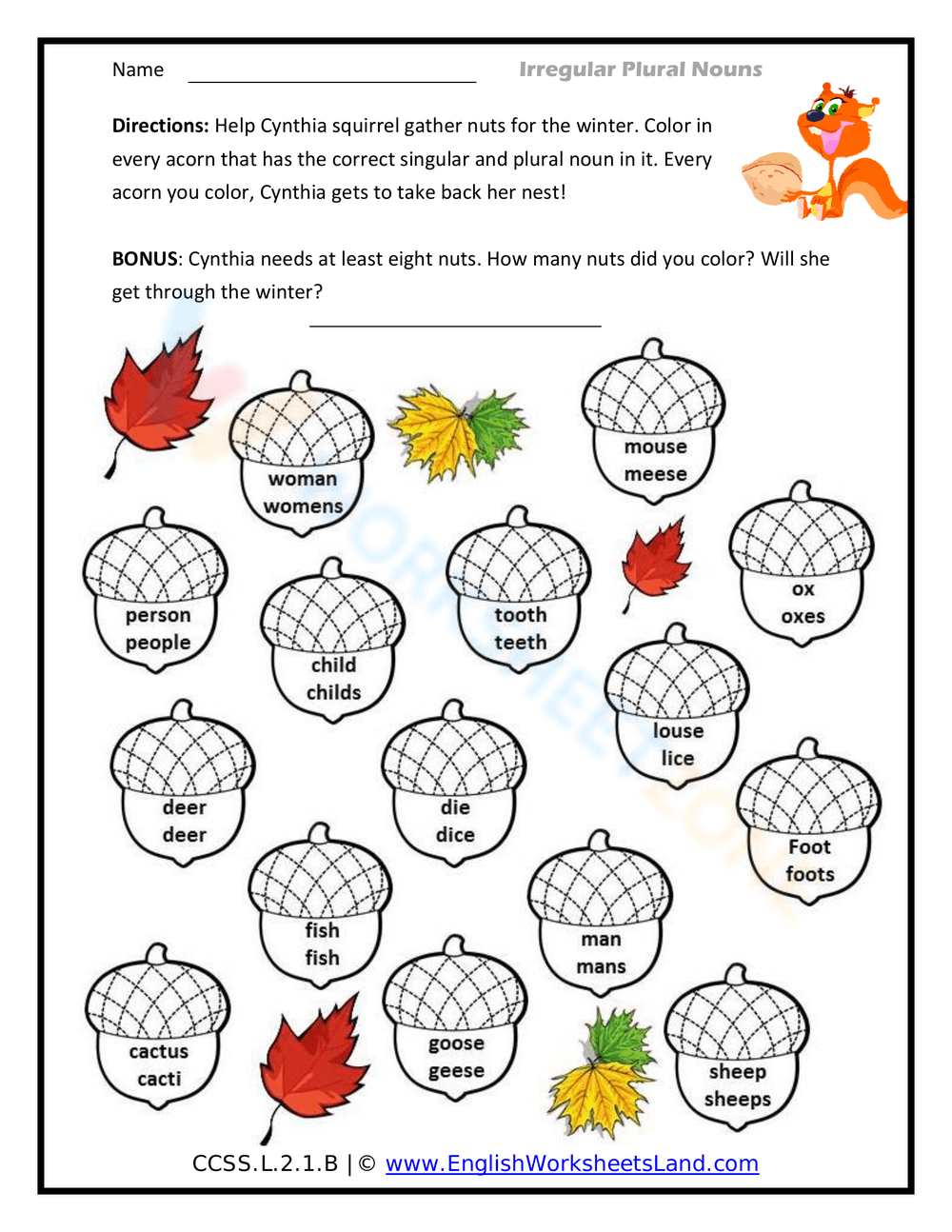 Irregular Nuts Worksheet