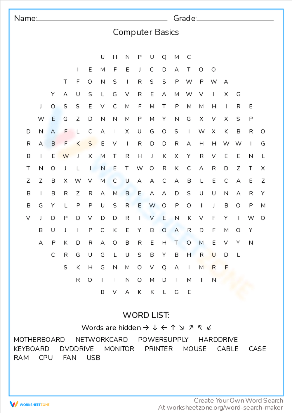 Computer Basics Worksheet Computer Basics Worksheet